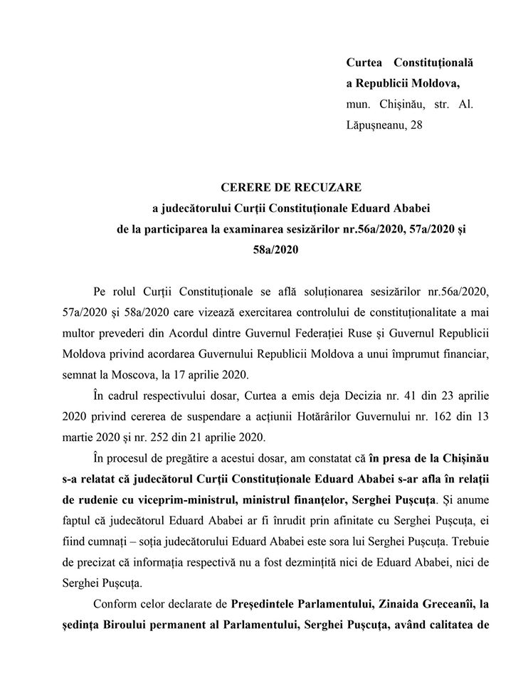 DOC/ Un deputat cere recuzarea unui judecător al CC la examinarea ...