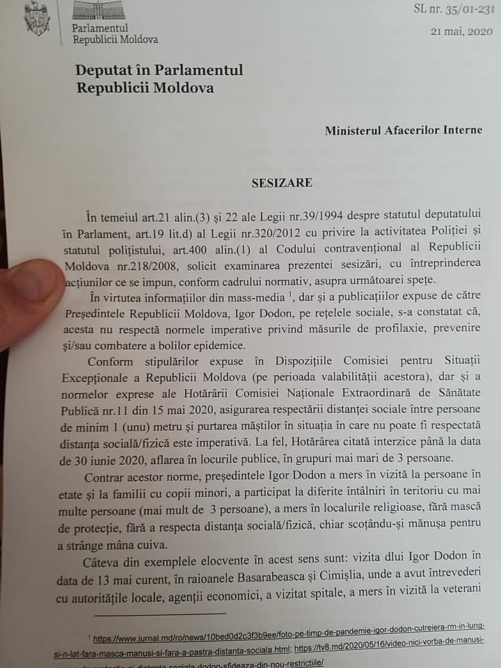 DOC/ Un deputat a depus o sesizare la MAI prin care cere sancționarea ...